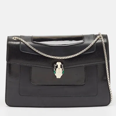 Bvlgari Black Leather And Patent Leather Medium Serpenti Forever Flap ...
