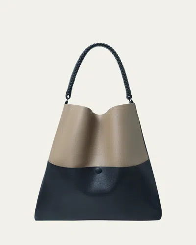 Callista Duo Slim Grain Leather Tote Bag In Black/taupe | ModeSens