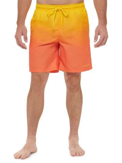Calvin Klein Swim Men's Regular Fit Gradient Swim Trunks In Hot Coral ...