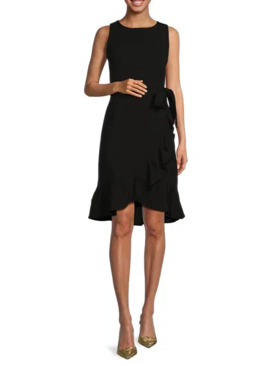 Calvin Klein Sleeveless Belted Ruffle Bottom Dress In Black | ModeSens