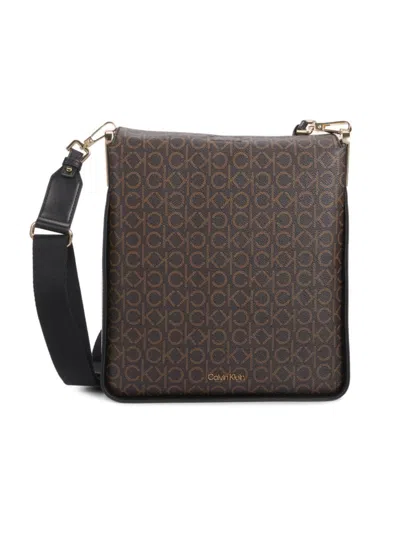 Calvin Klein Women's Fay Monogram Crossbody Bag In Brown Khaki | ModeSens