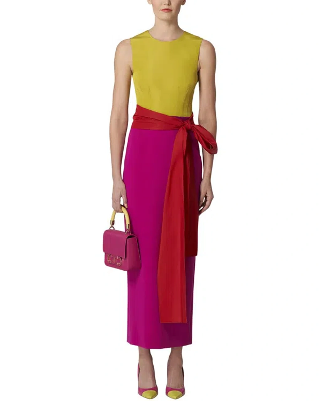 Carolina Herrera Ribbon-detailed Midi Dress In Berry Multi | ModeSens