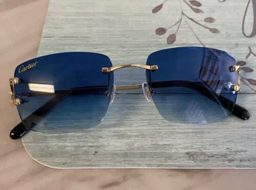 Pre-owned Cartier Authentic Sunglasses With Blue Lens And Gold Rims ...