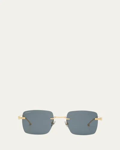 Cartier Men's Rimless Rectangle Metal Sunglasses In 002 Smooth Golden ...
