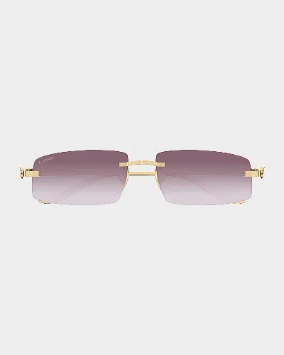 Cartier Panthère Rimless Rectangular Sunglasses In Gold Metal In Purple ...