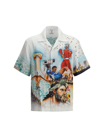 Casablanca Cuban Short Sleeve Silk Shirt In Multi | ModeSens