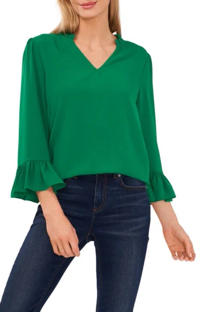 Cece Ruffle Cuff Crepe Top In Green | ModeSens