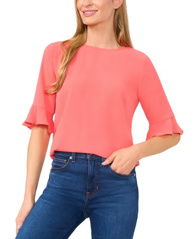Cece Women's Crewneck 3/4-sleeve Ruffled Cuff Blouse In Deep Sea Coral ...