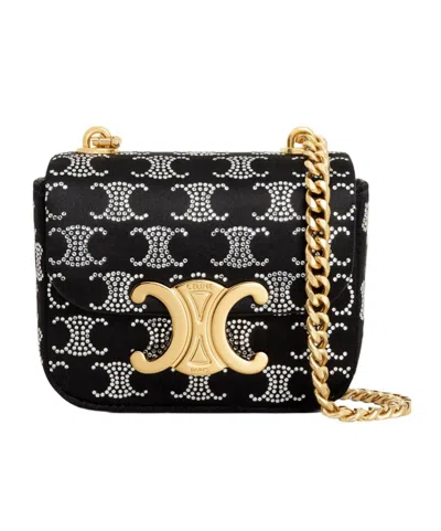 Celine Claude Mini Logo Shoulder Bag In Black | ModeSens