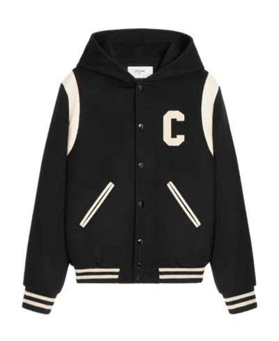 Celine Logo Hooded Casual Jacket In Black | ModeSens