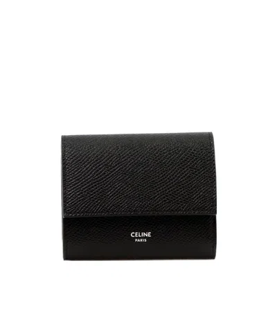 Celine Small Trifold Wallet In Grained Calfskin In Black | ModeSens