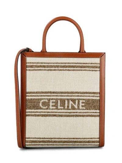Celine Striped Raffia Tote Bag In Tobacco | ModeSens