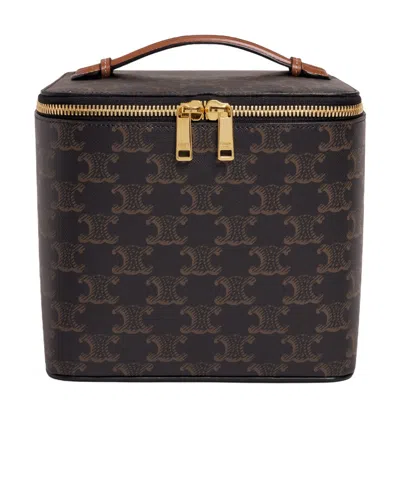 Celine Triomphe Square Makeup Bag In Brown | ModeSens