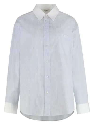 Celine Women's Striped Cotton Shirt In Light Blue | ModeSens