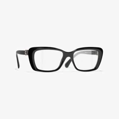 Chanel Rectangle Eyeglasses In Black | ModeSens