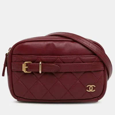 Pre-owned Chanel Small Quilted Lambskin Buckle Camera Bag In Red | ModeSens