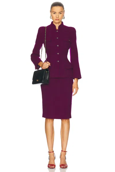 Pre-owned Chanel Tweed Jacket And Skirt Set In Purple | ModeSens