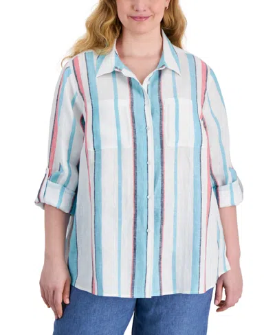 Charter Club Plus Size 100% Linen Roll-tab Shirt, Created For Macy's In ...
