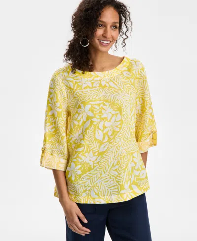 Charter Club Women's 100% Printed 3/4-sleeve Top, Exclusively At Macy's ...
