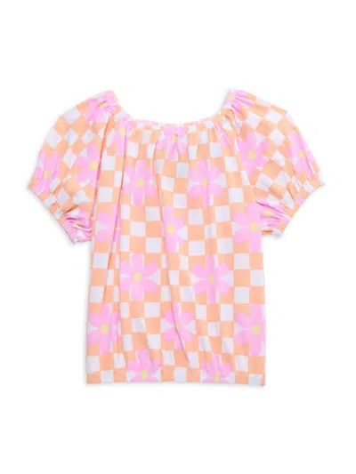 Chaser Kids' Little Girl's Check Daisy Top In Pink Multi | ModeSens