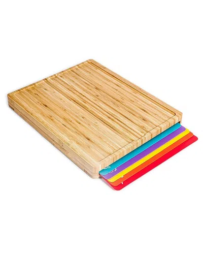 Cheer Collection Cutting Board Set With Color-coded Food Trays In ...