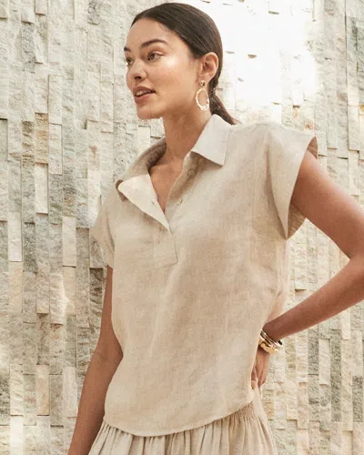Chico's Linen Popover Top In Tan Size 12 | In Beige | ModeSens