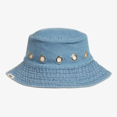 Chloé Kids' Girls Blue Denim Eyelet Bucket Hat | ModeSens