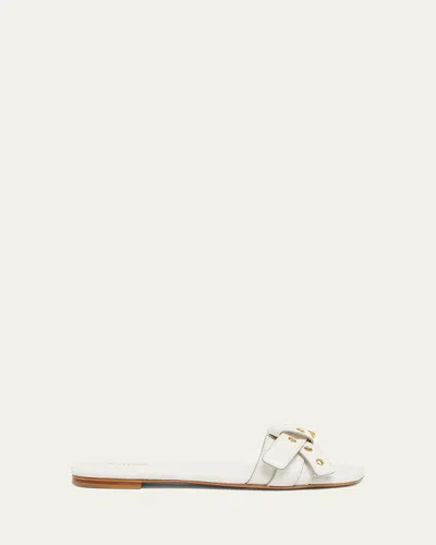 Chloé Mae Leather Buckle Flat Slide Sandals In Egg Shell | ModeSens