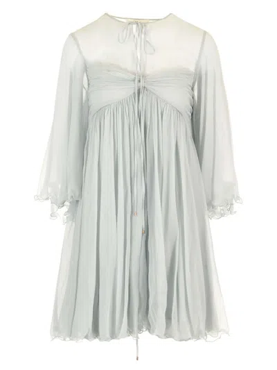 Chloé Pleated Mini Dress In Clear Blue | ModeSens