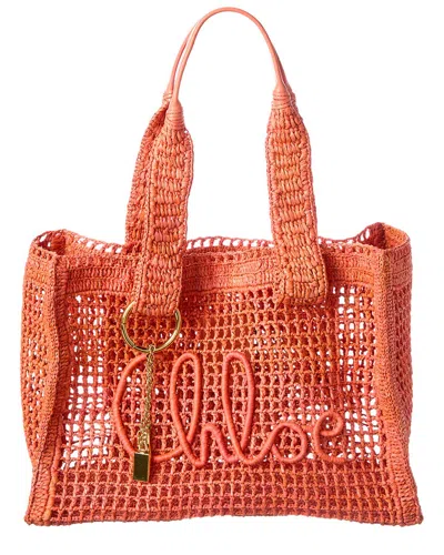 Chloé East-west Summer Banana Raffia Tote Bag In Burgundy | ModeSens
