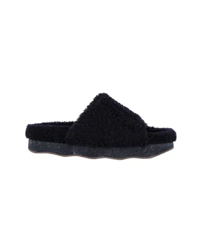 Chloé Chloe Wavy Slides In Black Shearling And Leather | ModeSens