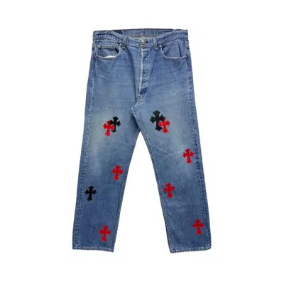 Pre-owned Chrome Hearts Black & Red Cross Patches Jeans In Denim | ModeSens