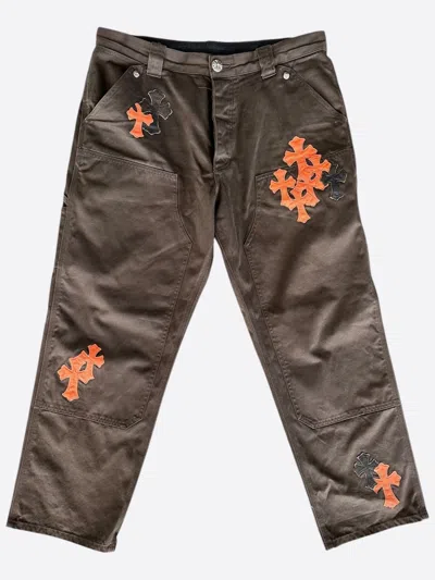 Pre-owned Chrome Hearts Brown & Orange Cross Patch Carpenter Jeans | ModeSens