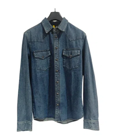 Chrome Hearts Washed Denim Silver Button Shirt In Blue | ModeSens