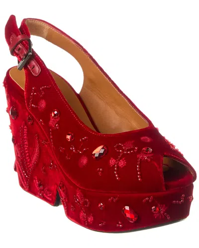 Clergerie Doucet Velvet Slingback Wedge Sandal In Red | ModeSens