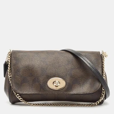 Coach Brown Signature Coated Canvas And Leather Mini Ruby Crossbody Bag ...