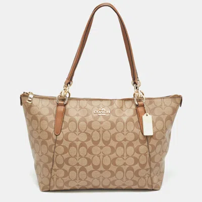 Coach Brown/beige Signature Coated Canvas And Leather Ava Tote | ModeSens