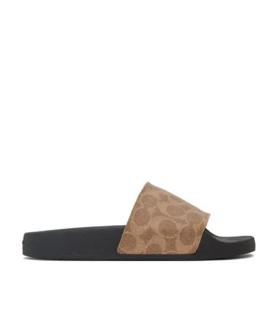 Coach Logo Slip-on Slides In Brown | ModeSens