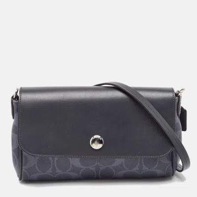 Coach Navy Blue Signature Coated Canvas And Leather Reversible Flap ...