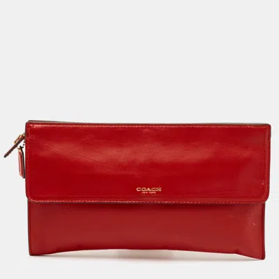 Coach Red Leather Zip Clutch | ModeSens