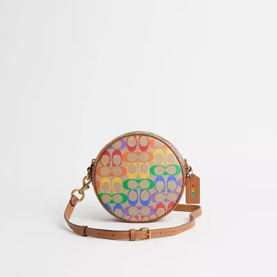 Coach Restored Circle Crossbody In Rainbow Signature Canvas In Brass ...