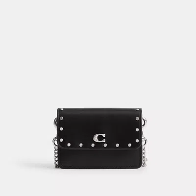 Coach Essential Half Flap Card Case With Rivets In Silver/black | ModeSens