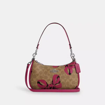 Coach Teri Shoulder Bag In Signature Canvas With Bow Print In Pink ...