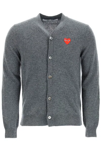 Comme Des Garçons Play Cardigan Unisex In Lana Grigio Con Logo Cuore In ...