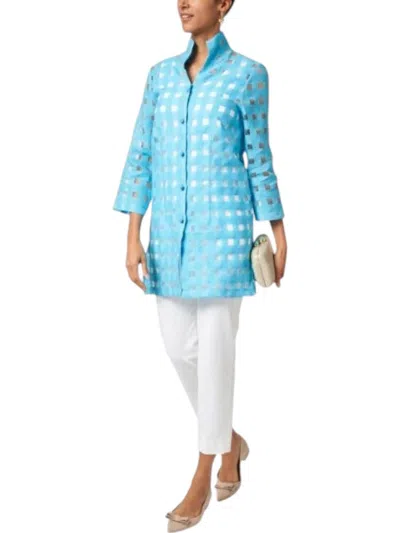Connie Roberson Rita Jacket Sheer Plaid Shirt In Aqua In Blue | ModeSens