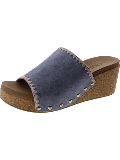 Corkys Stitch N Slide Womens Peep Toe Slip On Wedge Sandals In Blue ...