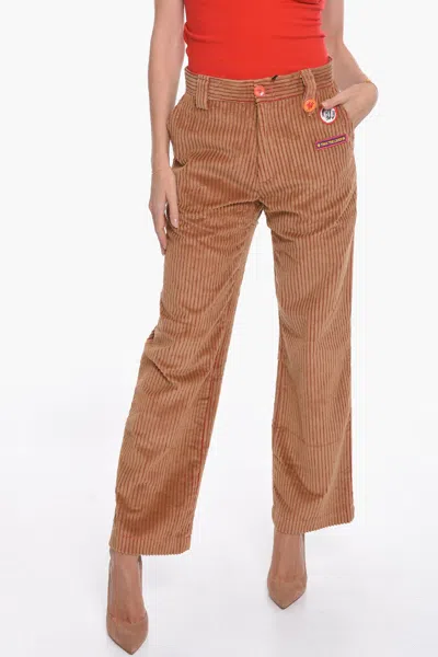 Cormio Corduroy Taner Workwear Pants With Patches In Brown | ModeSens