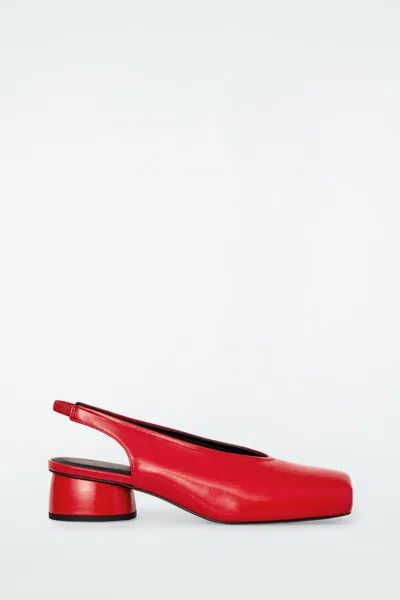 Cos Square-toe Leather Heeled Ballet Pumps In Red | ModeSens