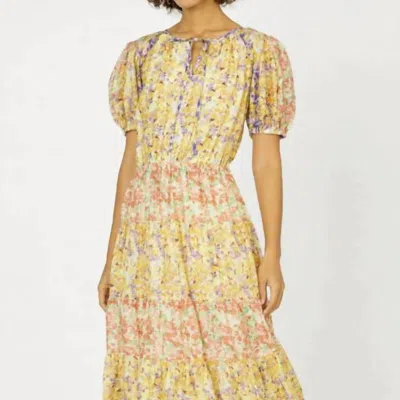 Current Air Floral Colorblock Midi Dress In Yellow | ModeSens