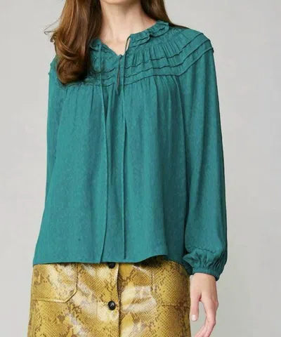 Current Air Long Sleeve Split Neckline Top In Deep Emerald In Green ...